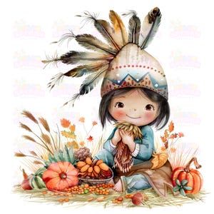 15 Cute Pilgrims and Native Americans Clipart | Thanksgiving PNG ...