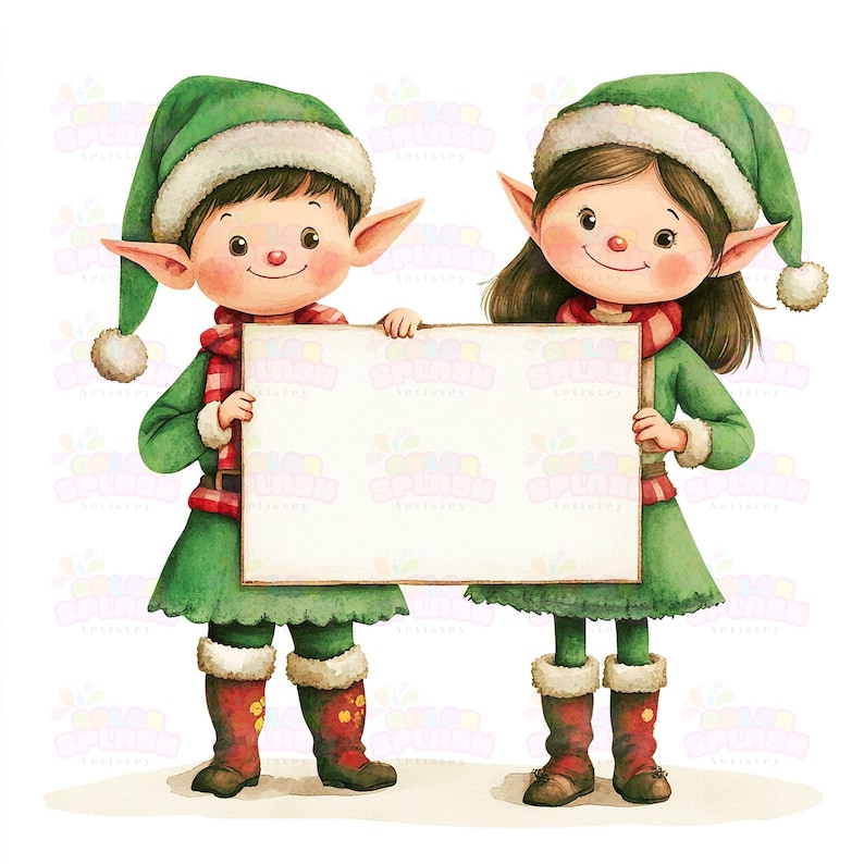 16 Adorable Christmas Elf Clipart - Cute Elf Boy & Girl Holding Large ...