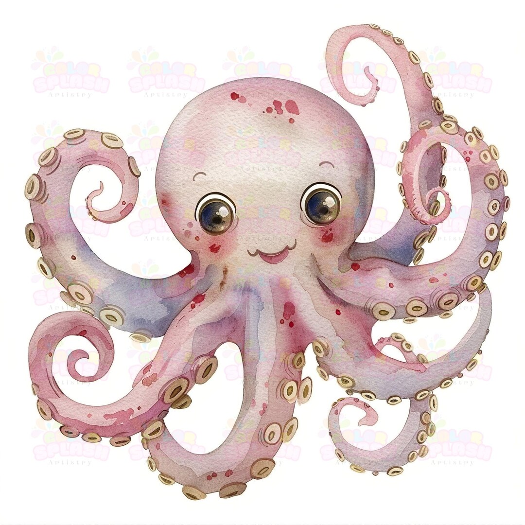16 Cute Octopus Art Print | Friendly Sea Creature in Soft Pastel Colors ...