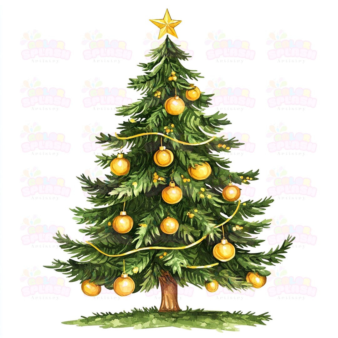 19 Yellow Christmas Tree Clipart | High Resolution Watercolor Vector ...