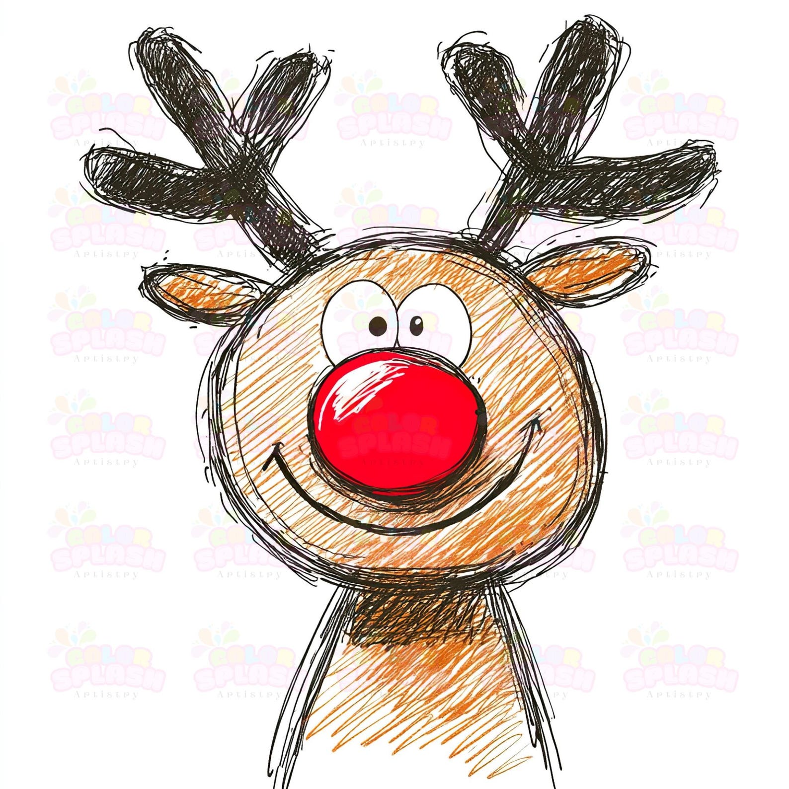 19 Adorable Hand-drawn Rudolph the Red Nose Reindeer Clipart | Cute ...