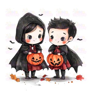 20 Children Dressed as Vampires Clipart | Kawaii Halloween Trick-or ...