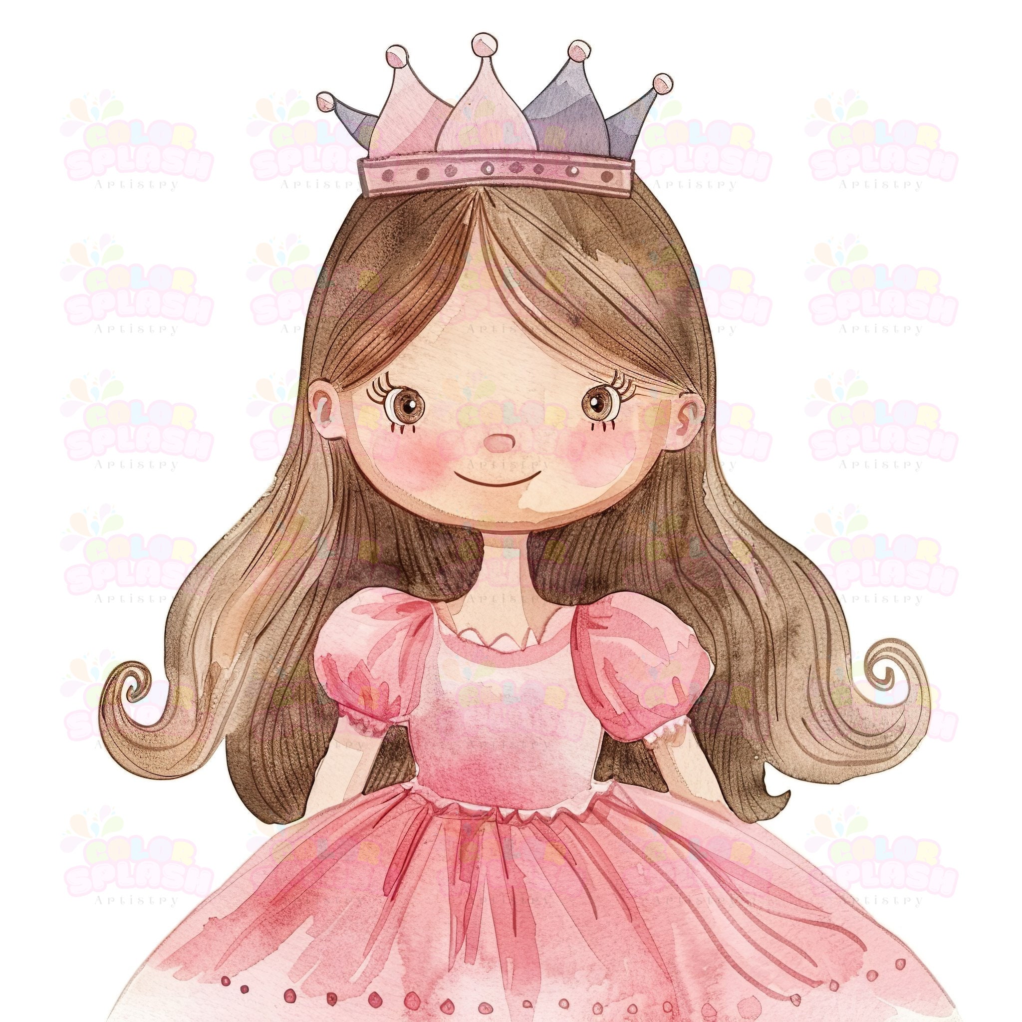 12 Child Princess Watercolor Illustration, Cute Princess Tiara ...
