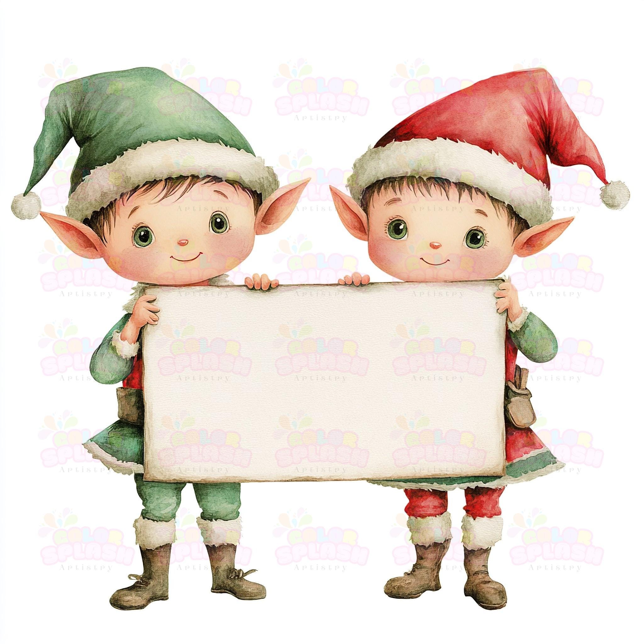 16 Adorable Christmas Elf Clipart - Cute Elf Boy & Girl Holding Large ...