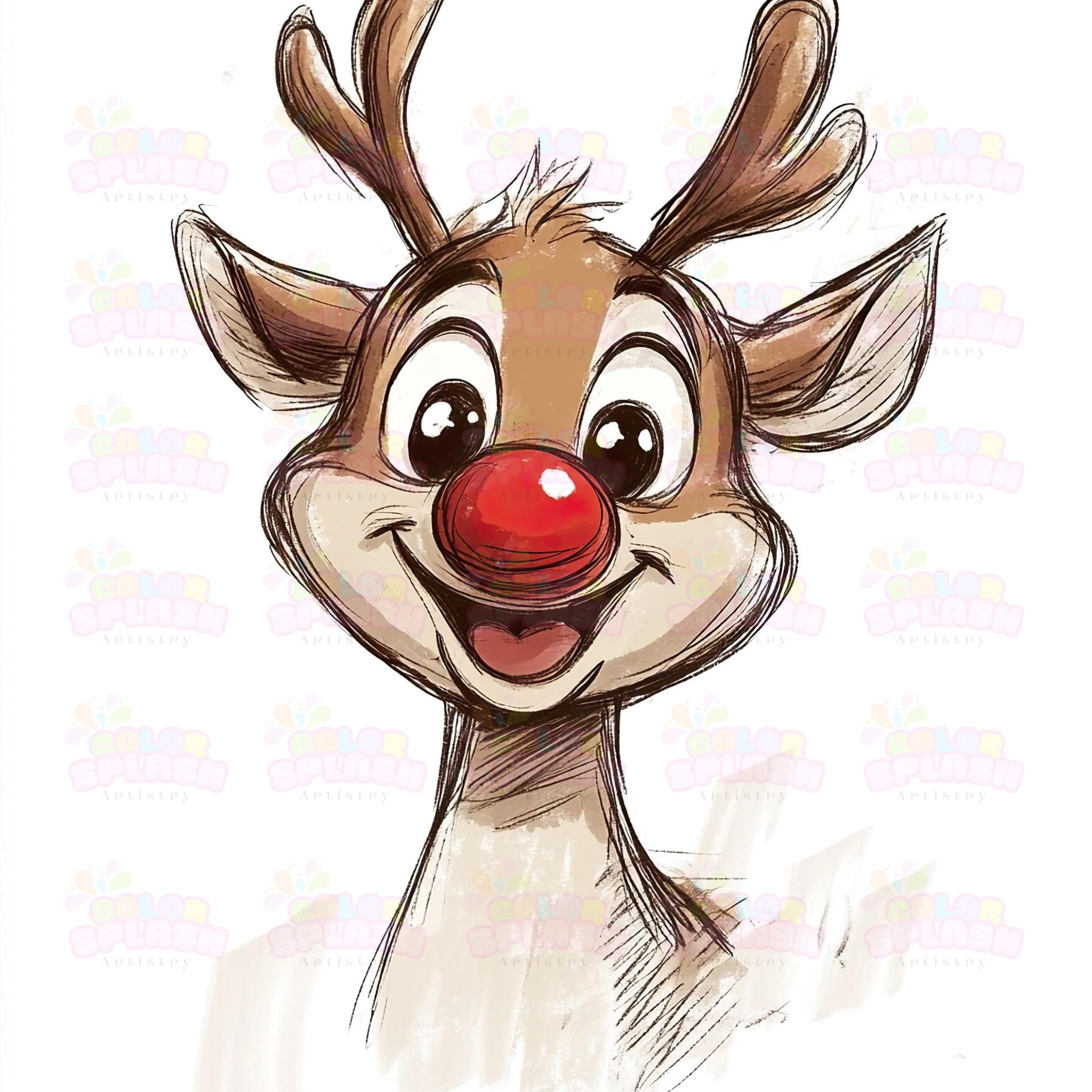 19 Adorable Hand-drawn Rudolph the Red Nose Reindeer Clipart | Cute ...