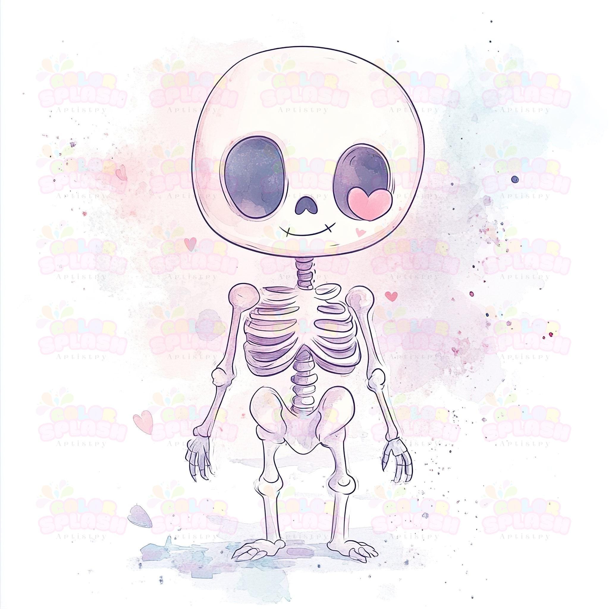 12 Adorable Mini Skeleton Watercolor Art | Cute Skull Clipart With ...