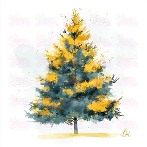 19 Yellow Christmas Tree Clipart | High Resolution Watercolor Vector ...