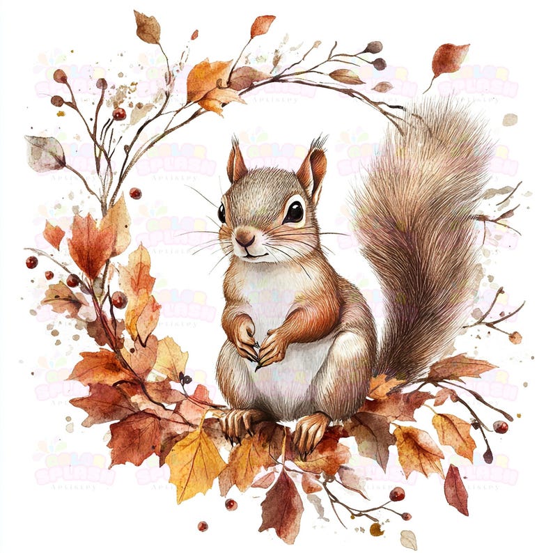 12 Cute Squirrel With Autumn Wreath - Whimsical Fall Decor, Rustic ...