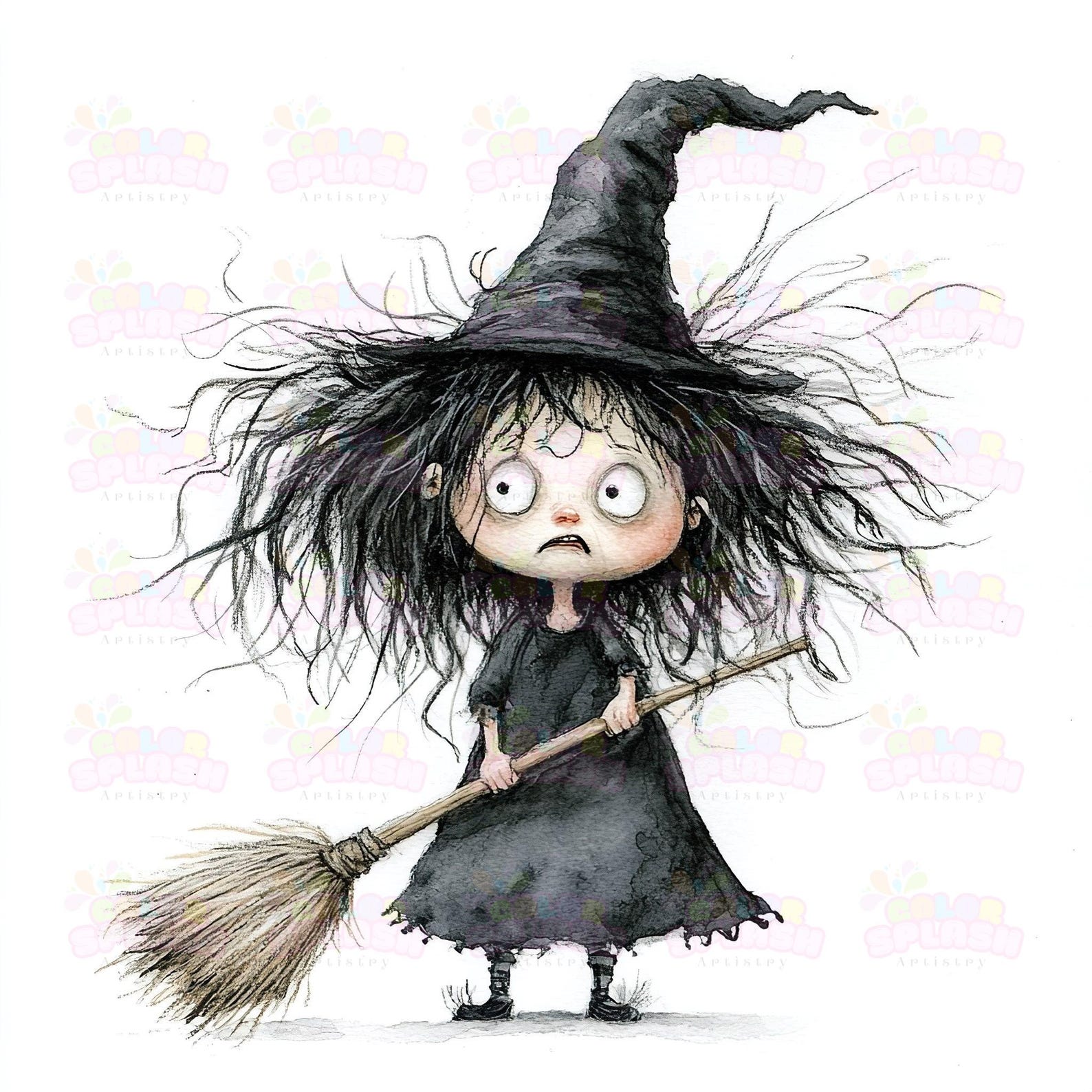 16 Cute Frazzled Witch Watercolor Illustration | Humorous Art With ...