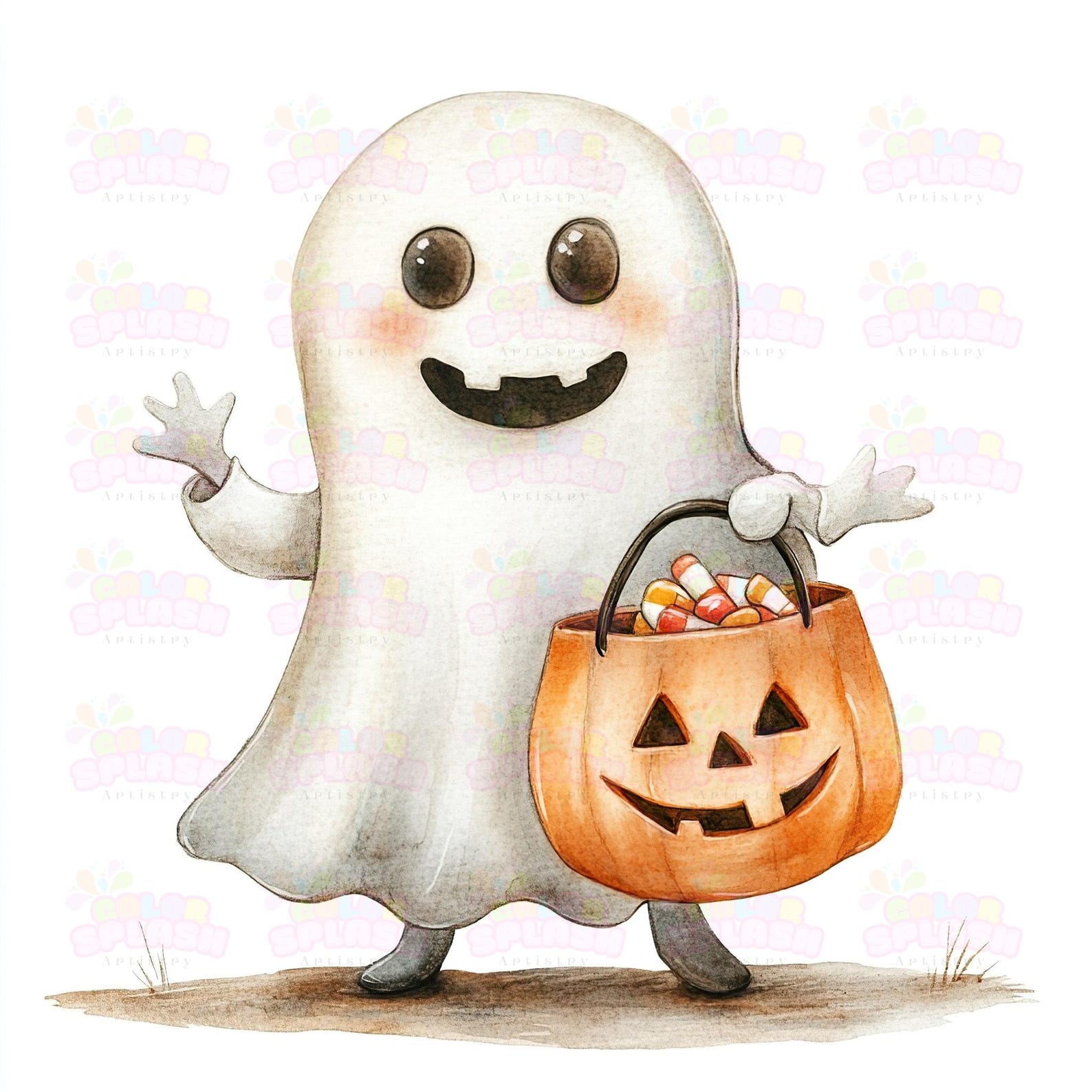 16 Cute Ghost Trick-or-treating With Candy Bag | Adorable Halloween Art ...