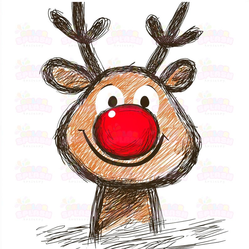19 Adorable Hand-drawn Rudolph the Red Nose Reindeer Clipart | Cute ...