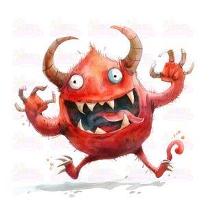 20 Adorable Mischievous Red Monster With Horns - Cute Monster Art for ...