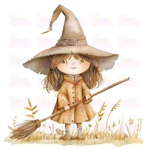 14 Watercolor Witch Clipart, Child Witch With Broomstick, Cute ...