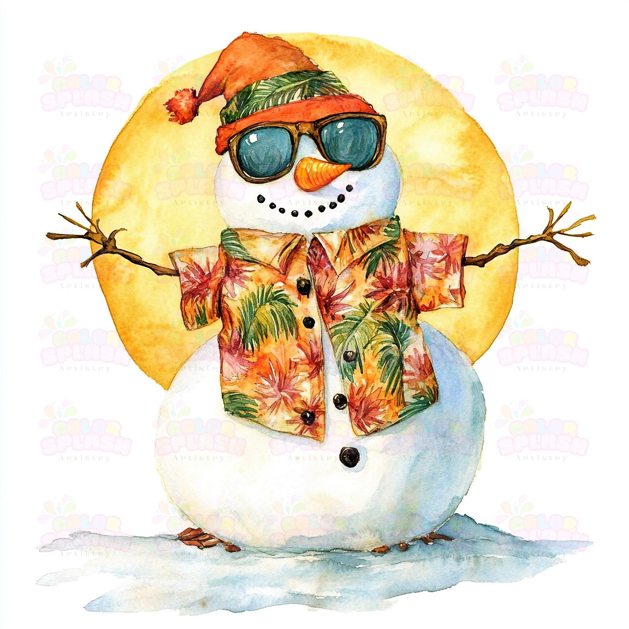 15 Whimsical Watercolor Snowman Clipart in Hawaiian Shirt & Sunglasses ...