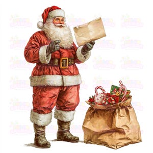 19 Vintage Santa Claus Sticker Clipart Retro Santa Holding Letter ...