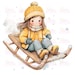 14 Cute Winter Girl on Wooden Sled Watercolor Illustration, Full Body ...