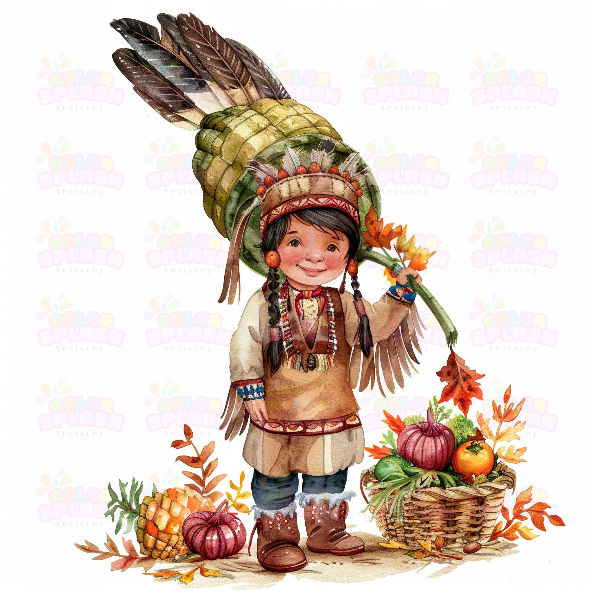 15 Cute Pilgrims and Native Americans Clipart | Thanksgiving PNG ...