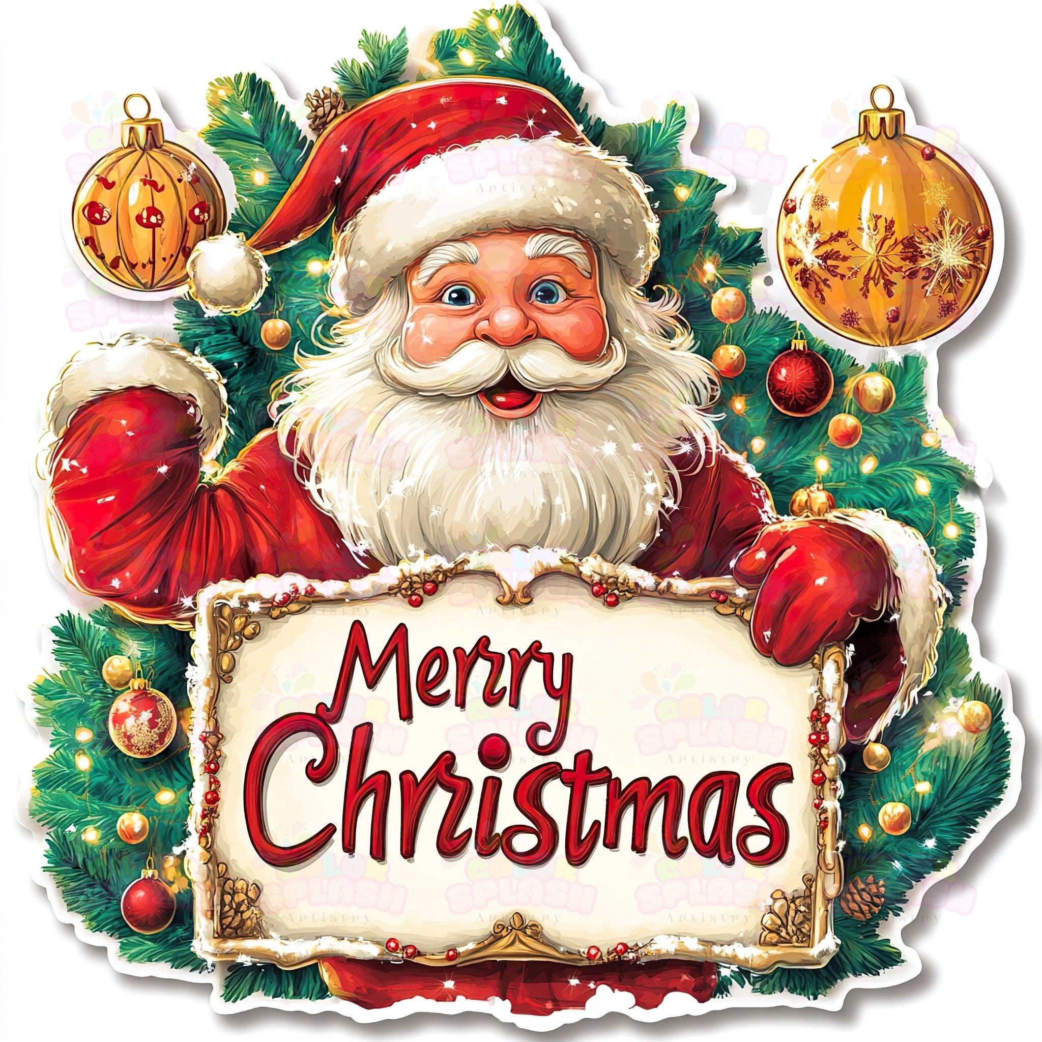 17 Bright Santa Claus Stickers | Merry Christmas Sign With Glittering ...