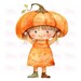 14 Cute Pumpkin Clipart, Watercolor Child Dressed as Pumpkin, Halloween ...