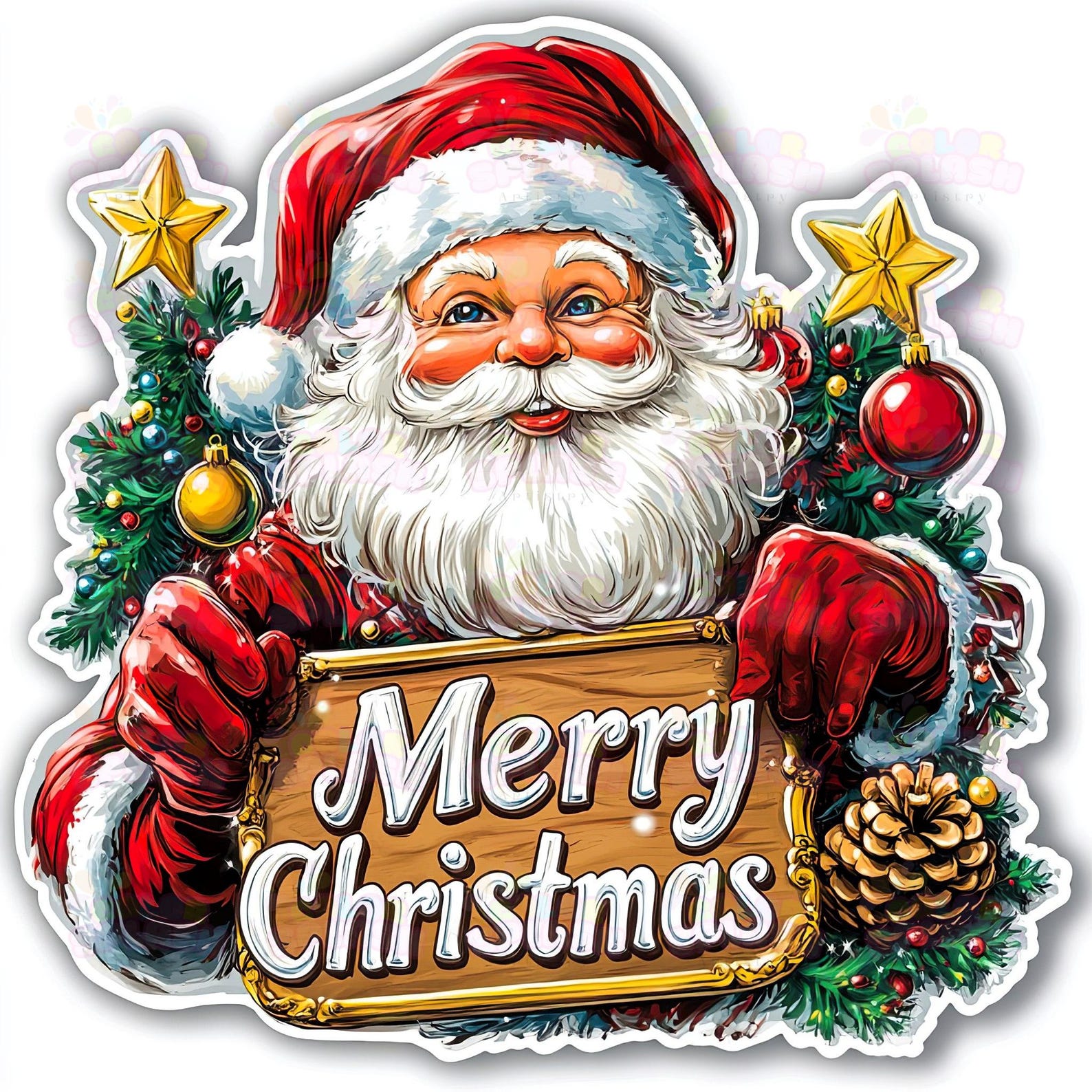 17 Bright Santa Claus Stickers | Merry Christmas Sign With Glittering ...
