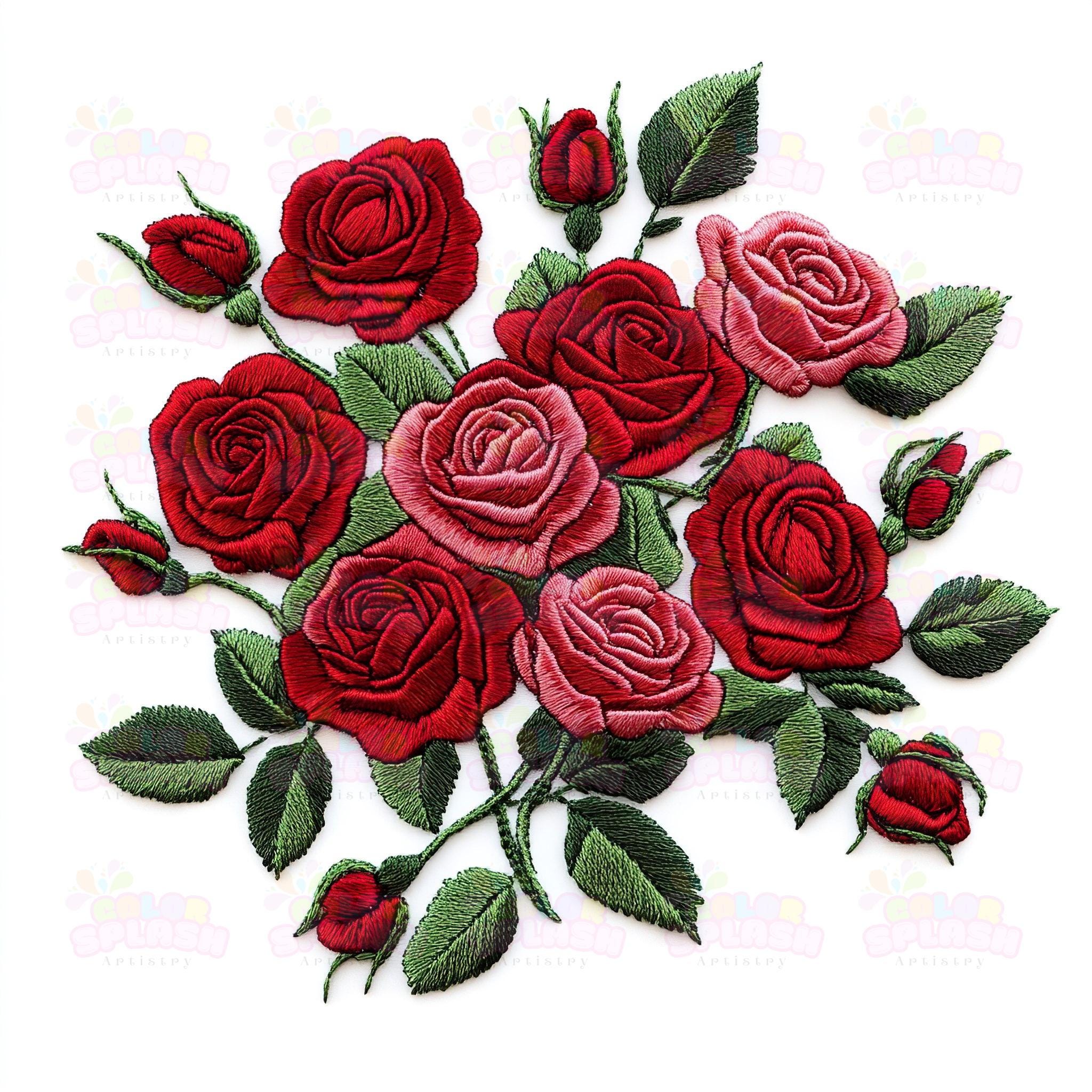 16 Valentine Roses Embroidery Applique - 12 Dozen Romantic Floral ...