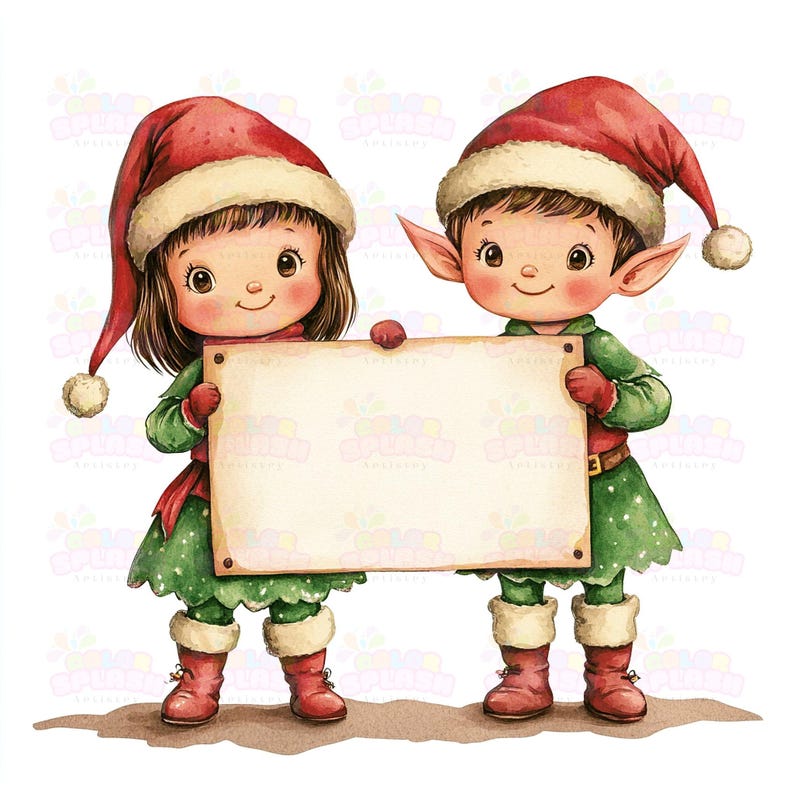 16 Adorable Christmas Elf Clipart - Cute Elf Boy & Girl Holding Large ...