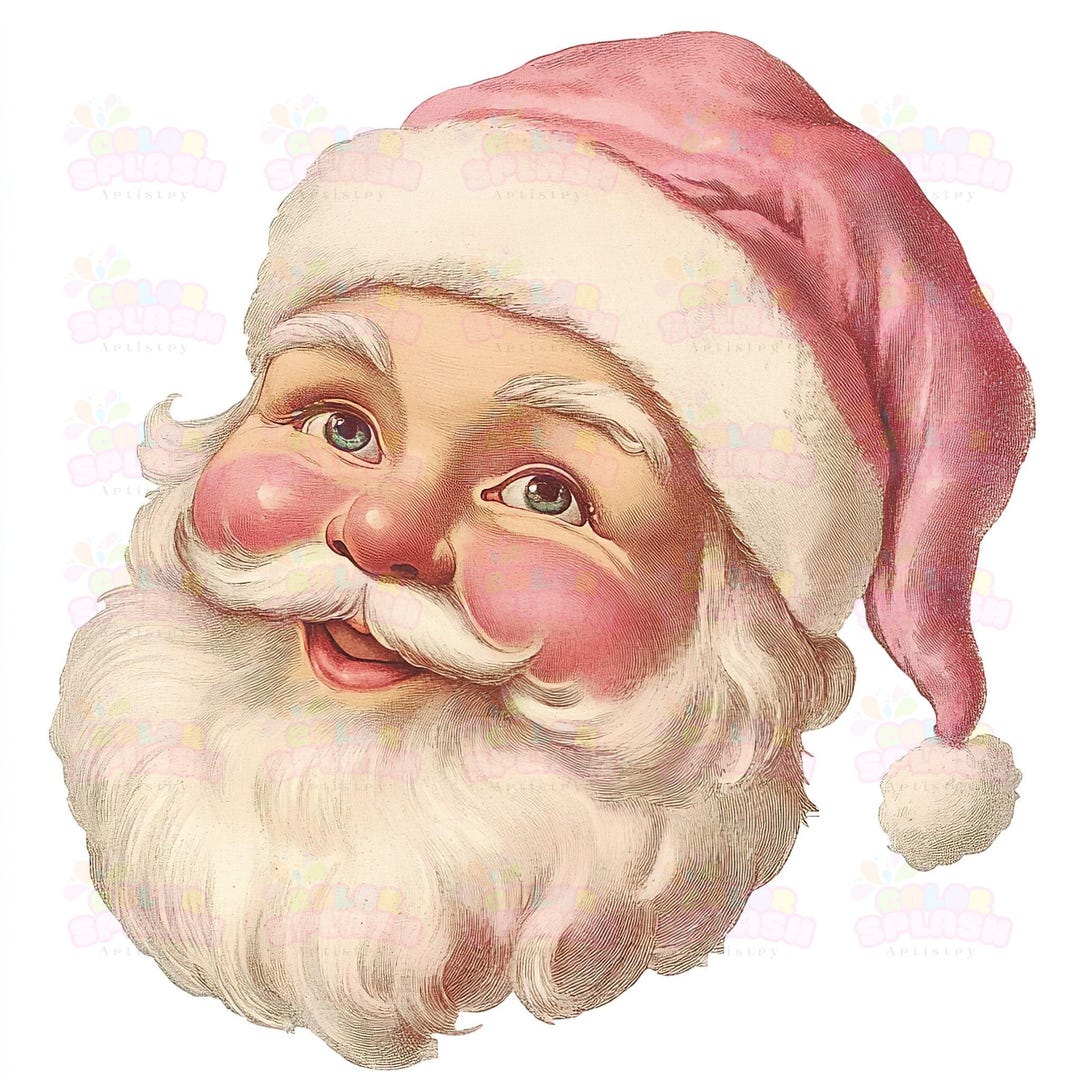 15 Vintage Pink Christmas Clipart, Cute Smiling Santa Face, Retro ...
