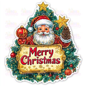 17 Bright Santa Claus Stickers | Merry Christmas Sign With Glittering ...