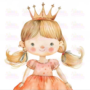 12 Child Princess Watercolor Illustration, Cute Princess Tiara ...