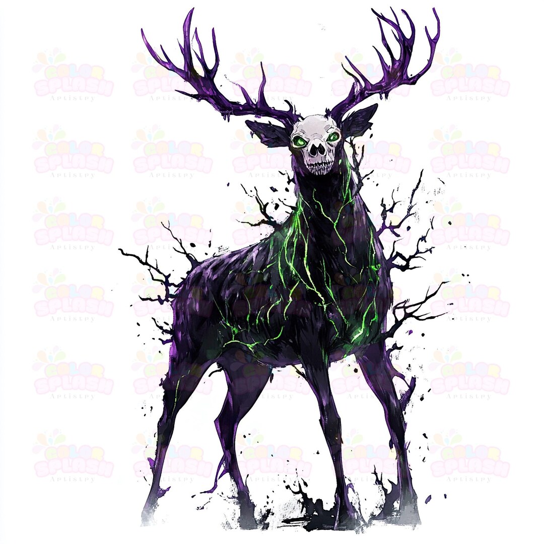 19 Watercolor Wendigo Deer Art - Dark Cottagecore Fantasy, Black and ...