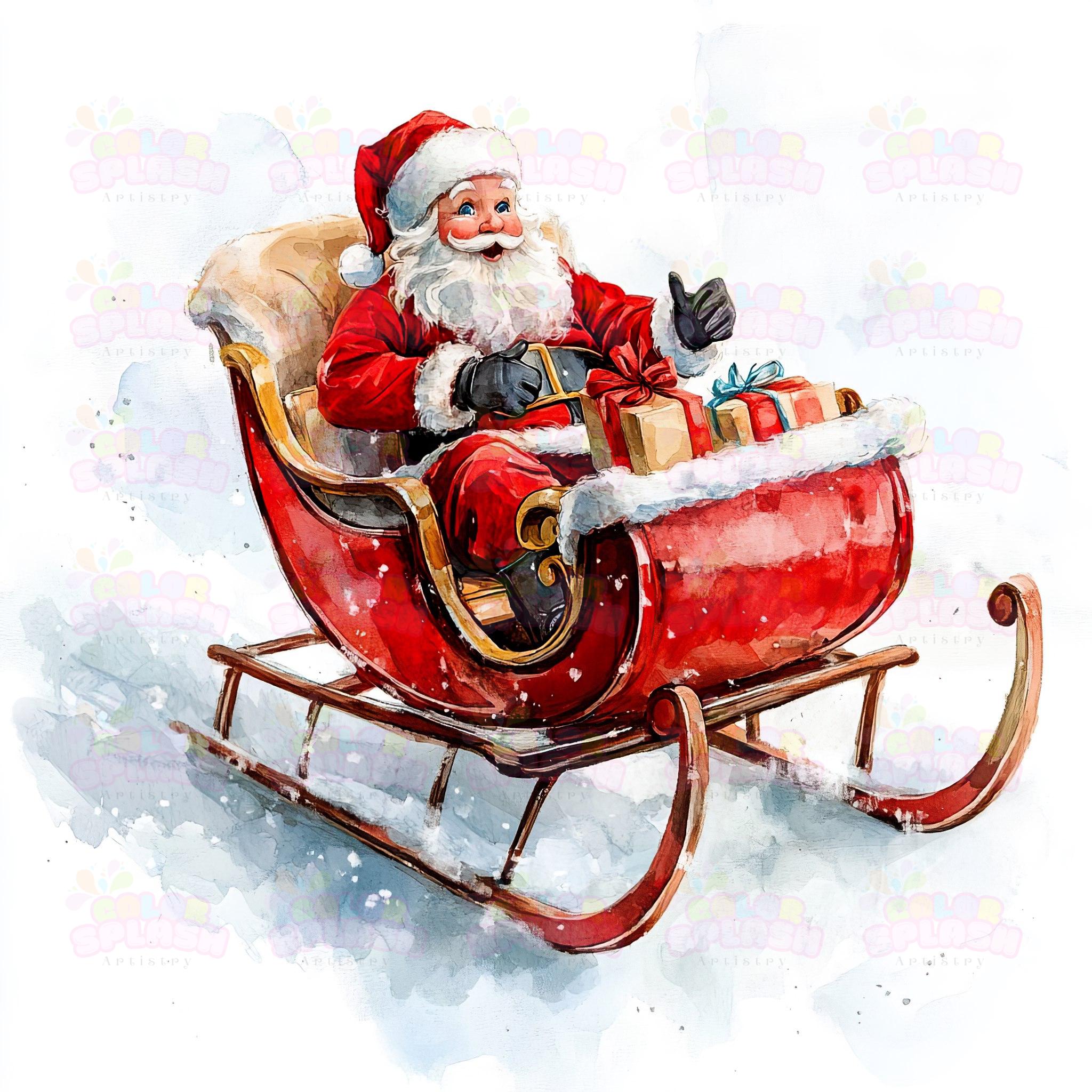 16 Christmas Sleigh Clipart - Cartoon Santa Claus in Watercolor Style ...