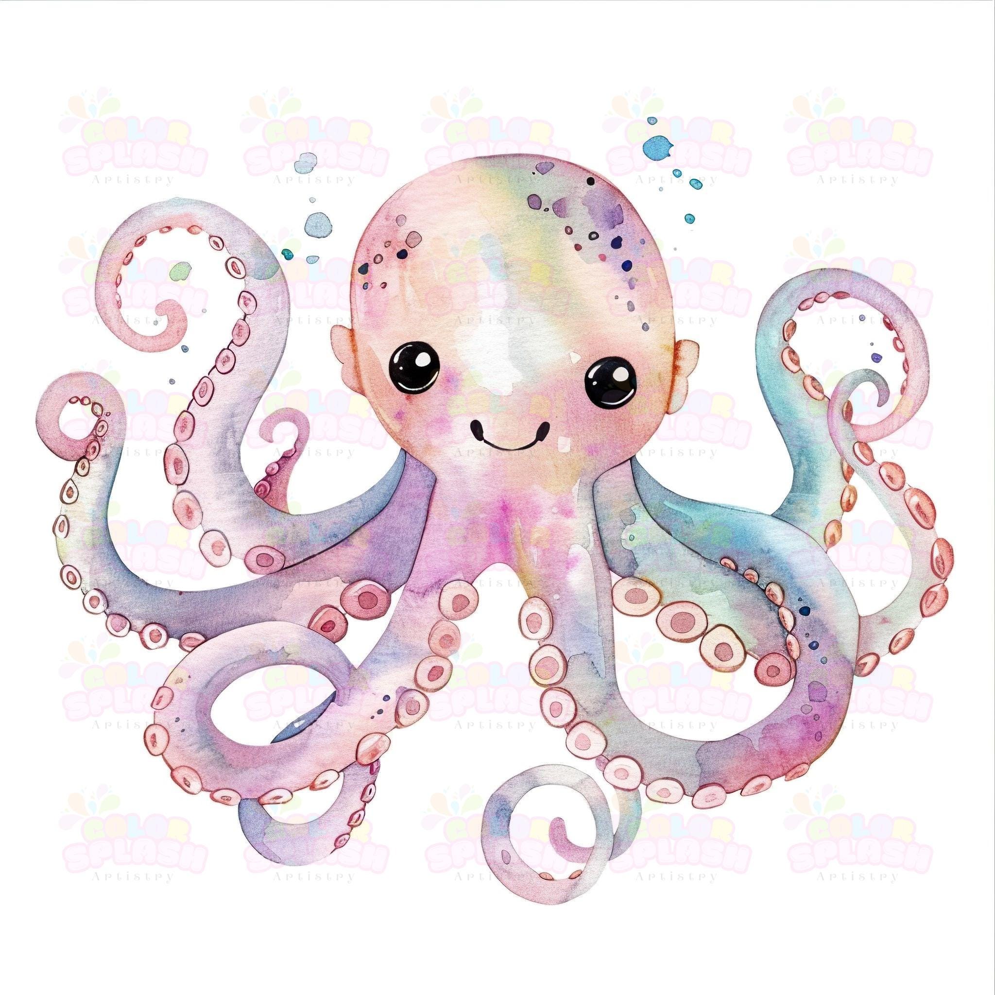 16 Cute Octopus Art Print Friendly Sea Creature in Soft Pastel Colors ...