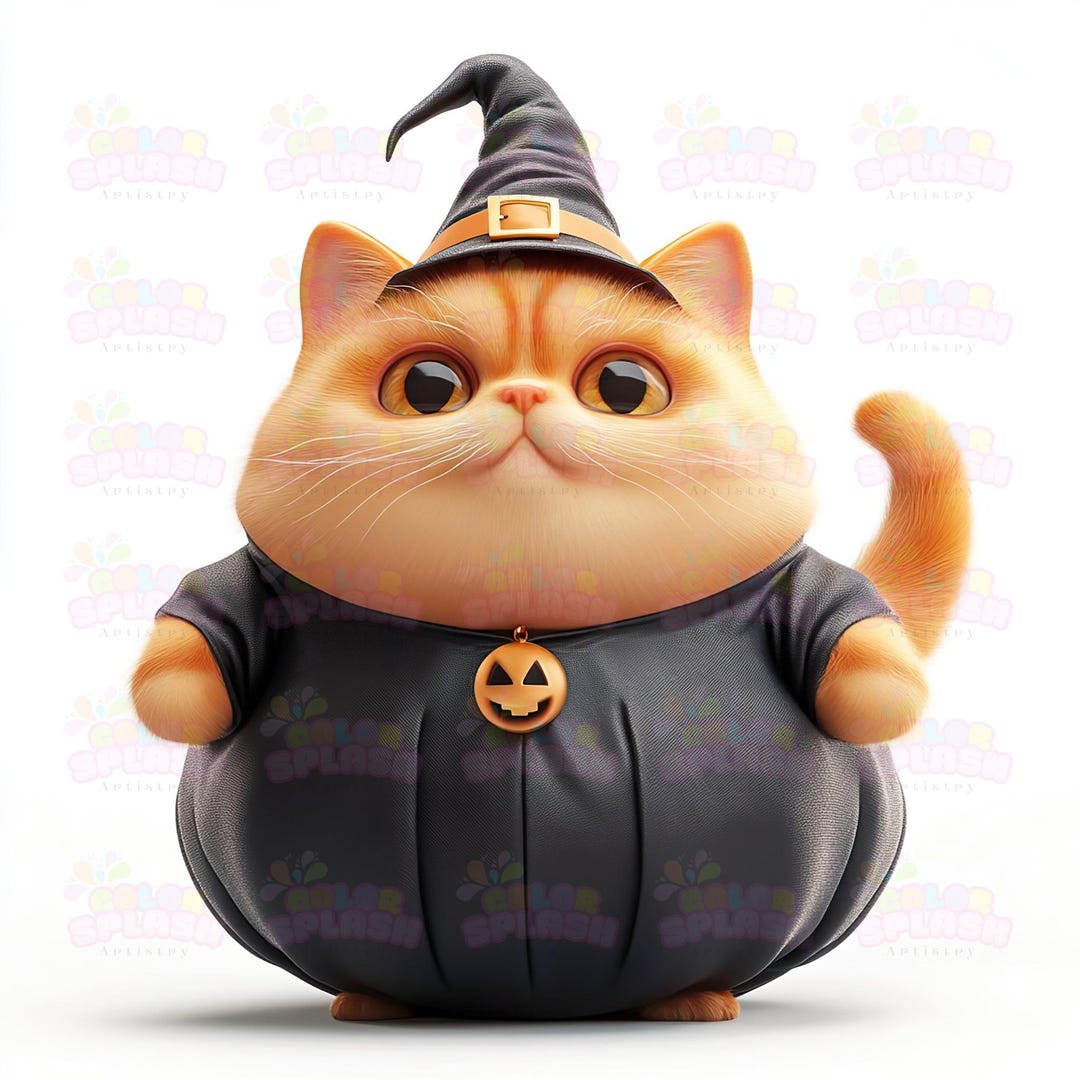 16 Cute Fat Halloween Cat in Costume | Adorable Cat Illustration ...