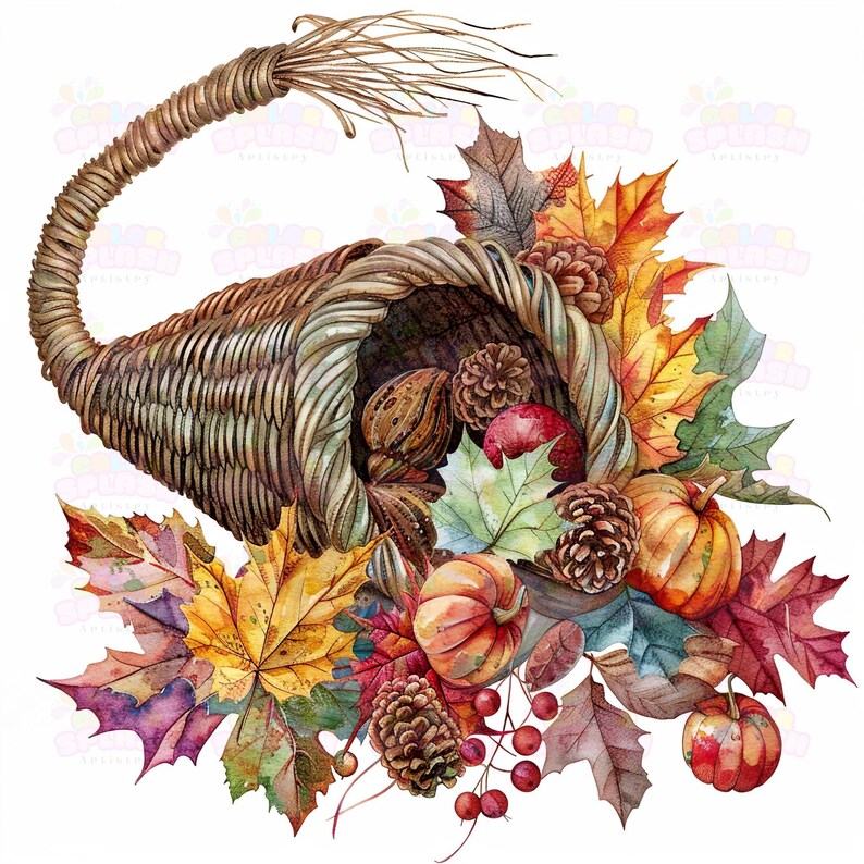 20 Cornucopia Clipart - Autumn Decor and Thanksgiving Art for Harvest ...