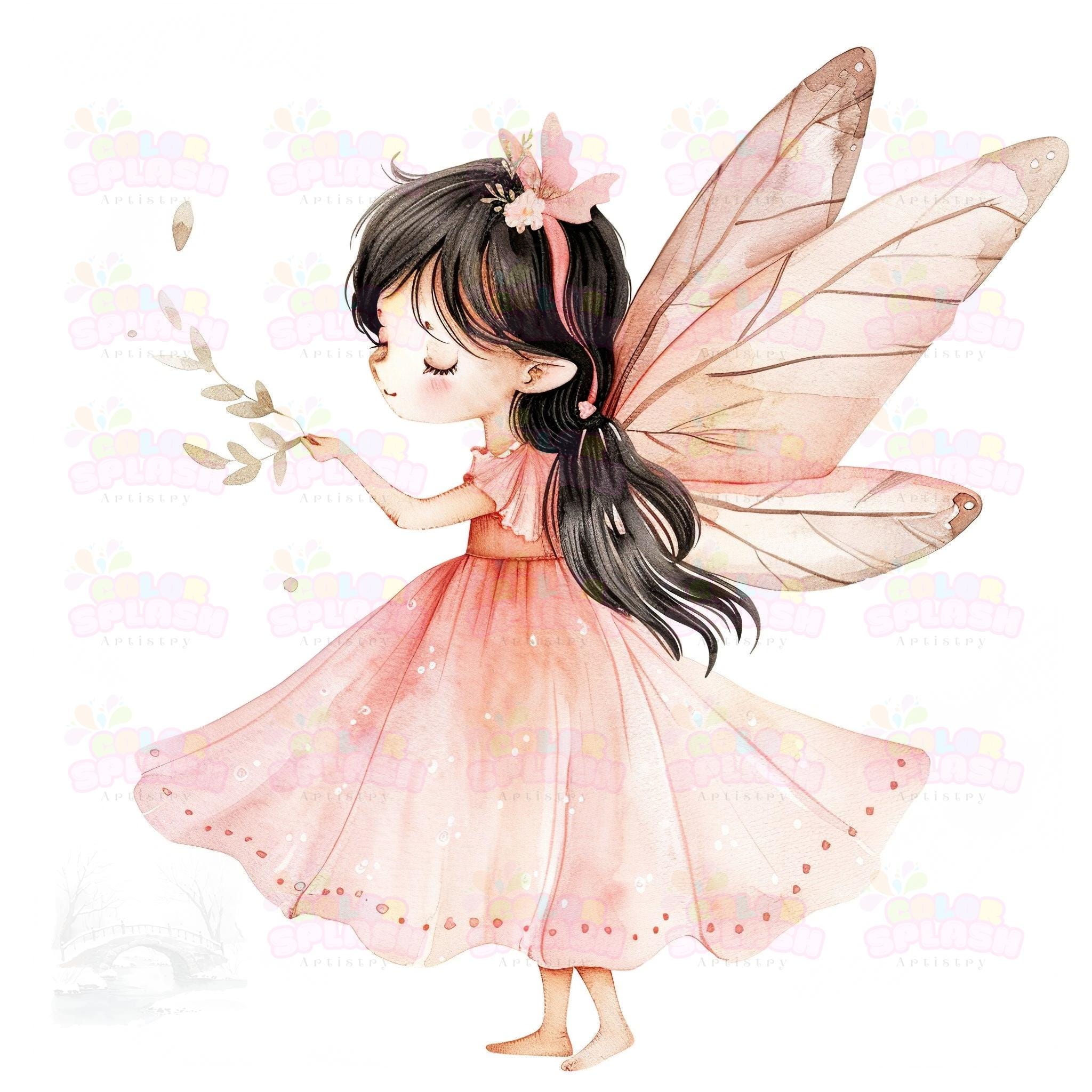 15 Whimsical Watercolor Fairy Clipart | Cute Nursery Decor | Light Pink ...
