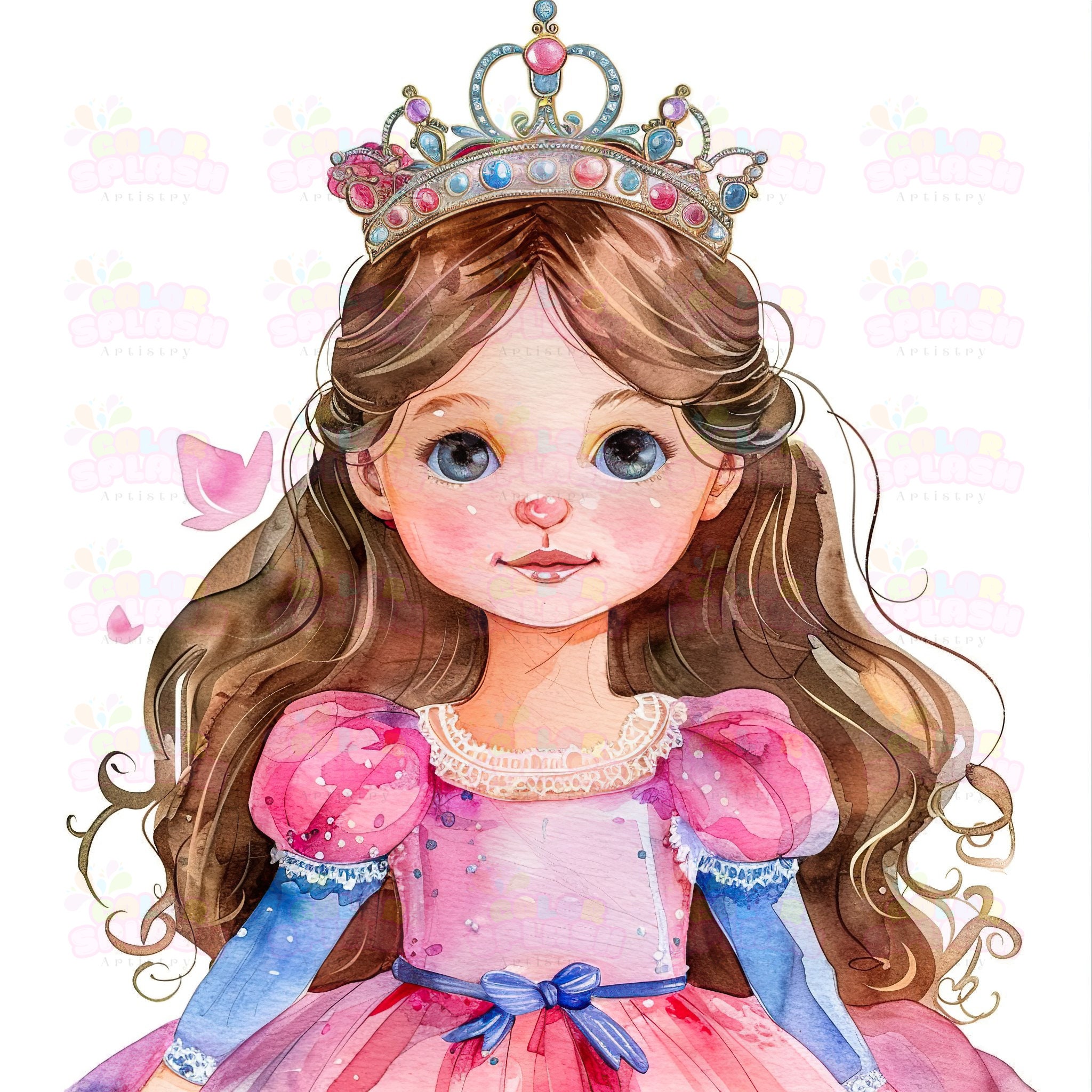 12 Child Princess Watercolor Illustration, Cute Princess Tiara ...