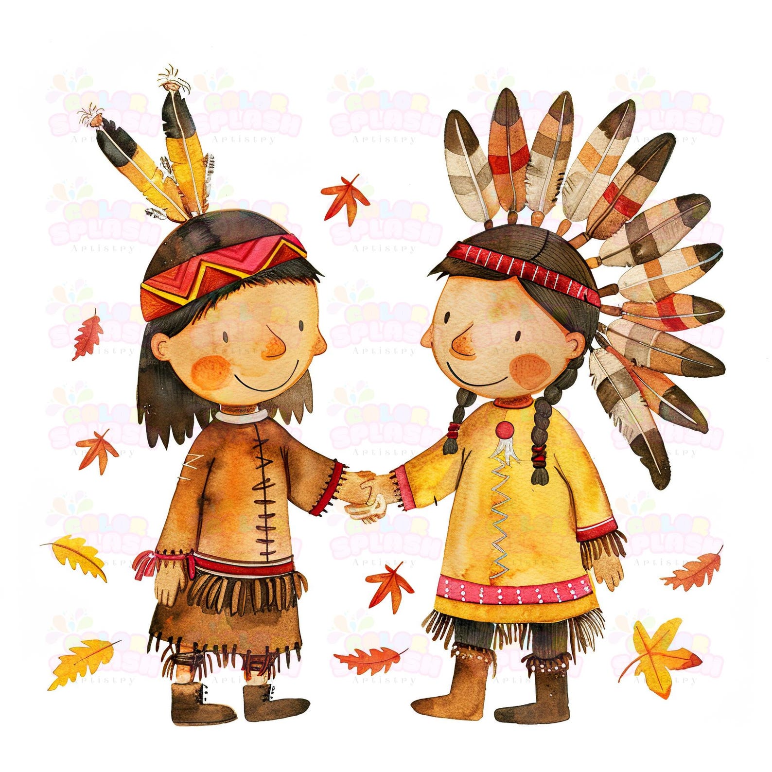 15 Cute Pilgrims and Native Americans Clipart | Thanksgiving PNG ...