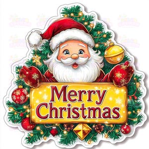 17 Bright Santa Claus Stickers | Merry Christmas Sign With Glittering ...