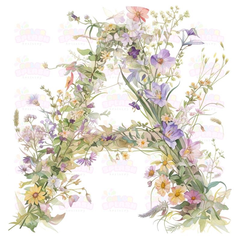 27 Watercolor Floral Alphabet Letters - Wildflower Garland Initials Art ...