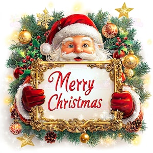 12 Charming Santa Claus Clipart | Merry Christmas Sign With Colorful ...