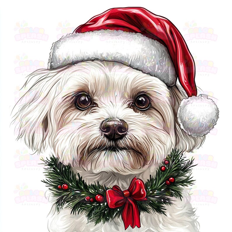 10 Adorable Christmas Dog Clipart | Cute Dog Illustration in Santa Hat ...