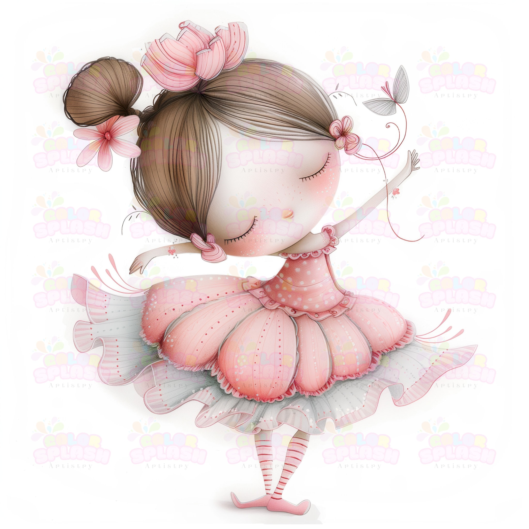 14 Whimsical Ballerina Girl Dancing Clipart, Pink Ballet Dress, Light ...