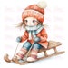 14 Cute Winter Girl on Wooden Sled Watercolor Illustration, Full Body ...