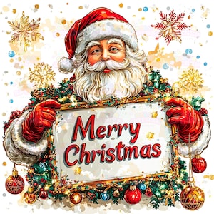 12 Charming Santa Claus Clipart | Merry Christmas Sign With Colorful ...