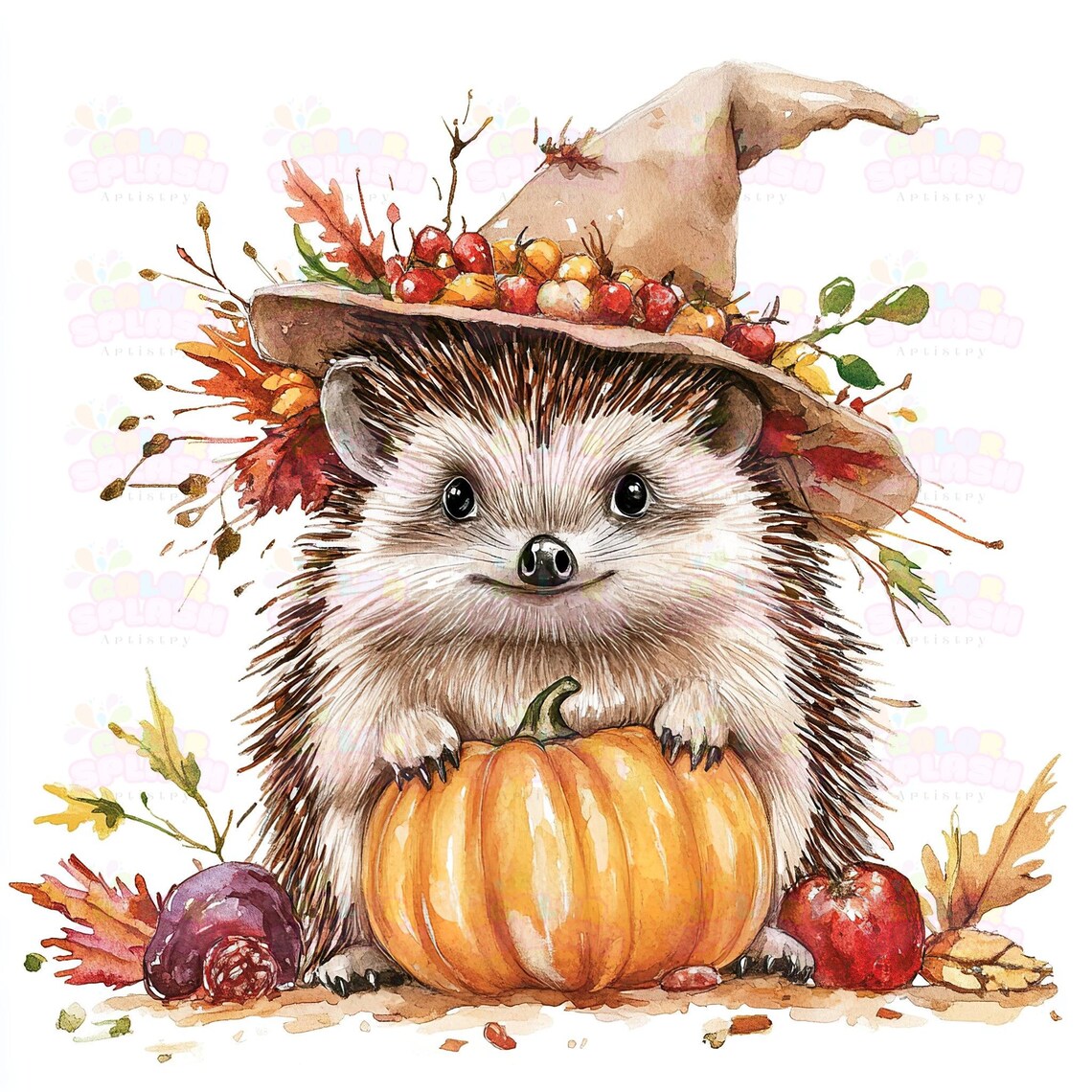 12 Cute Fall Hedgehog Wearing Harvest Hat Clipart | Autumn Animal ...