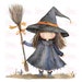 14 Watercolor Witch Clipart, Child Witch With Broomstick, Cute ...