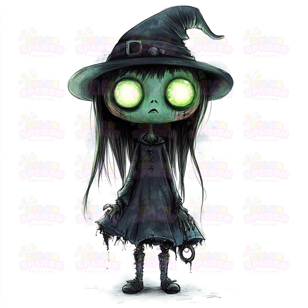 15 Cute Little Zombie Art | Glowing Eyes Halloween Clipart | Whimsical ...