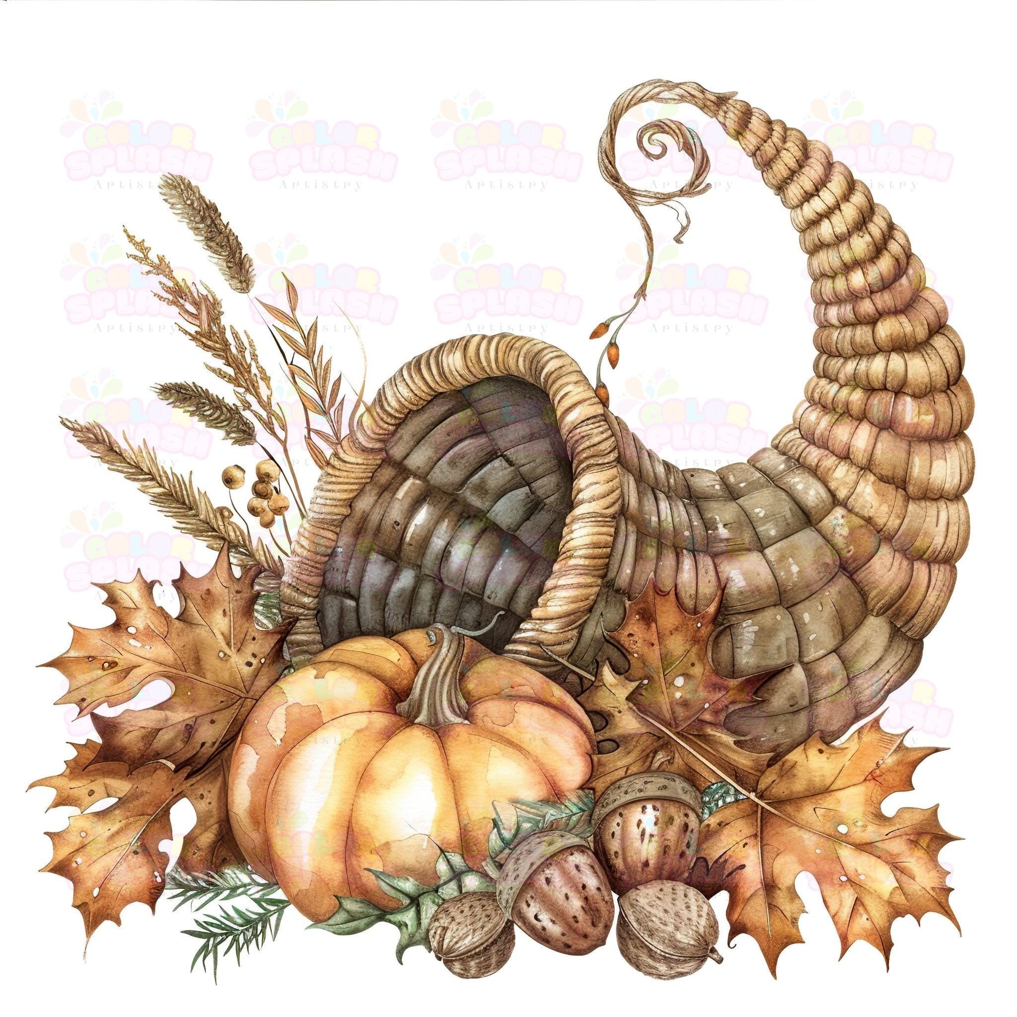 20 Cornucopia Clipart - Autumn Decor and Thanksgiving Art for Harvest ...