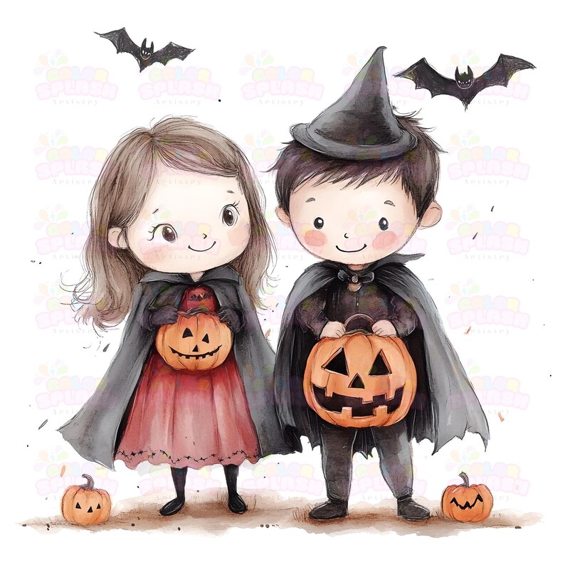 20 Children Dressed as Vampires Clipart | Kawaii Halloween Trick-or ...