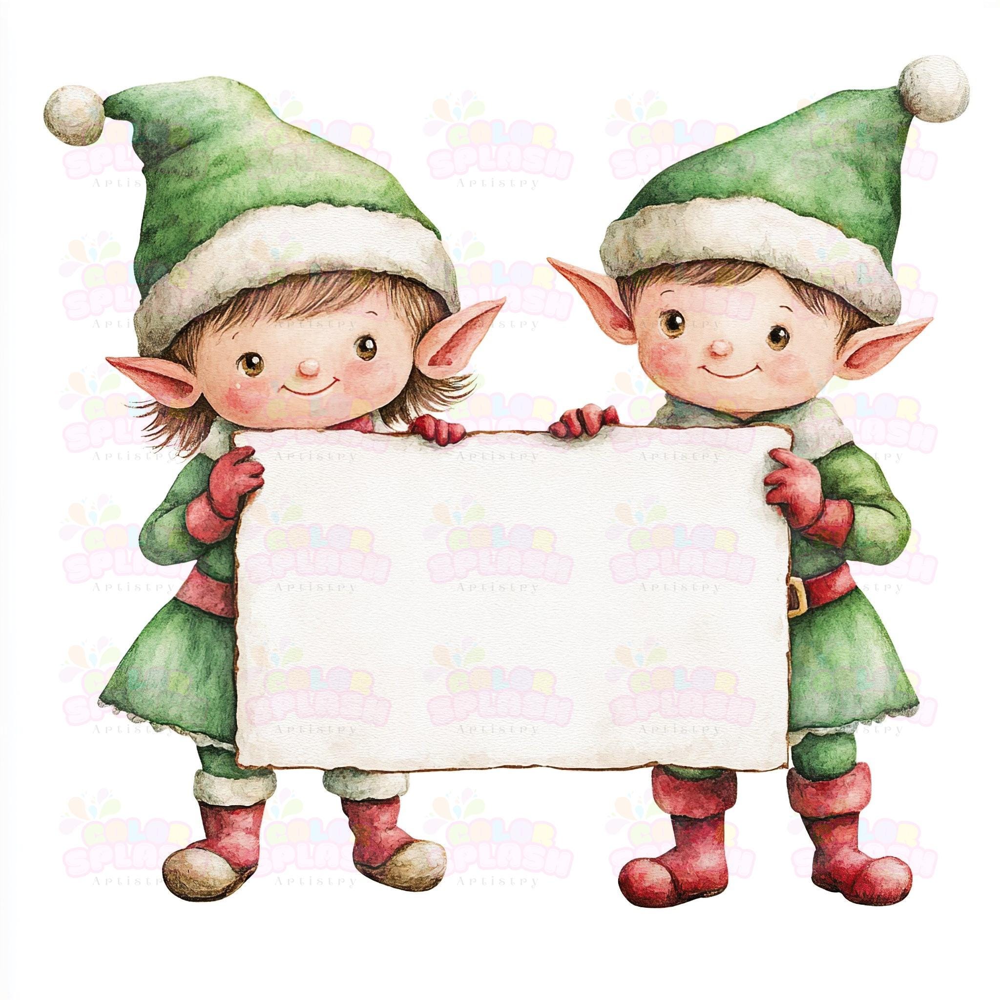 16 Adorable Christmas Elf Clipart - Cute Elf Boy & Girl Holding Large ...